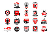 Vlog and blog original logo design set, video blogging or video channel ...