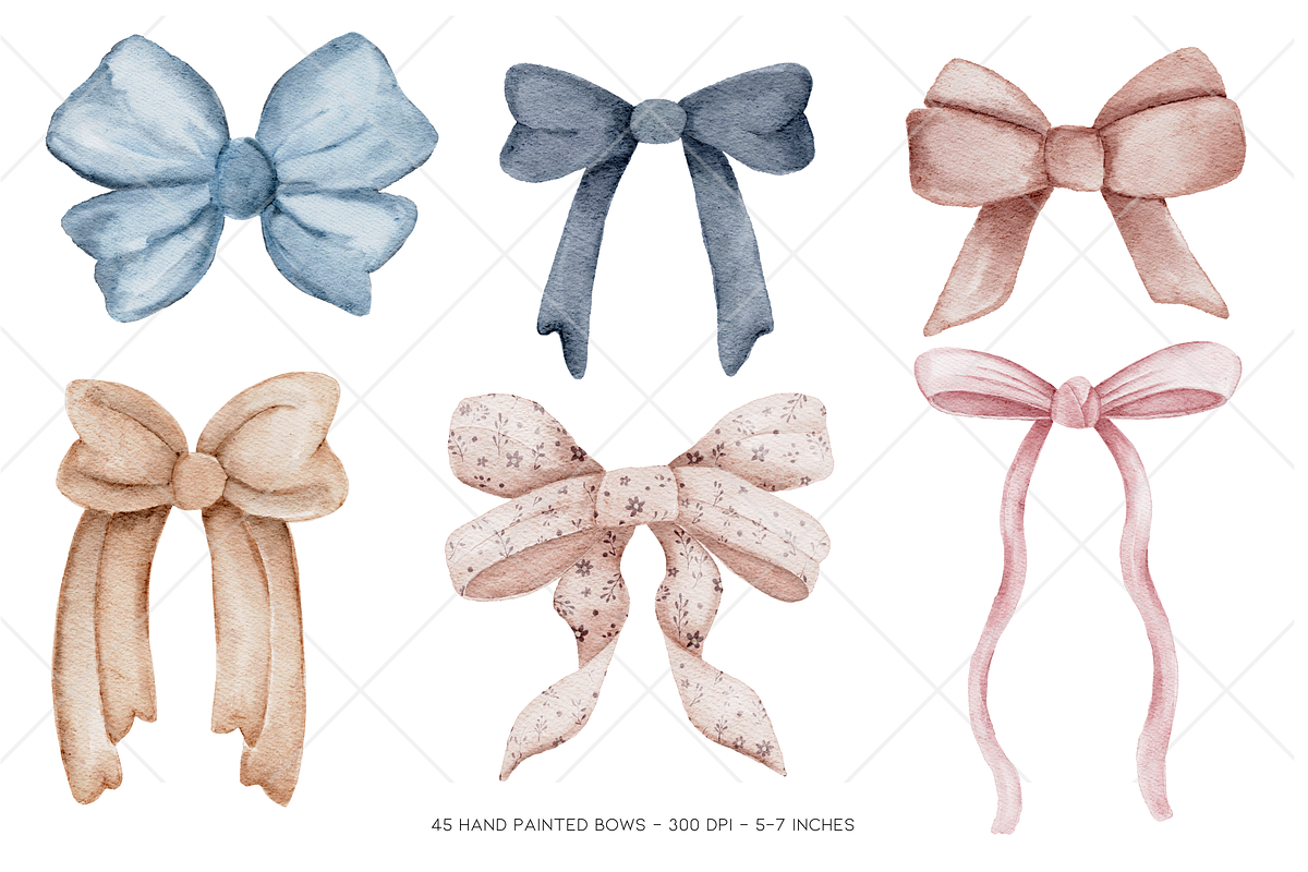 Watercolor Bows Clipart Cottagecore, a Graphic by Murphy & Frank