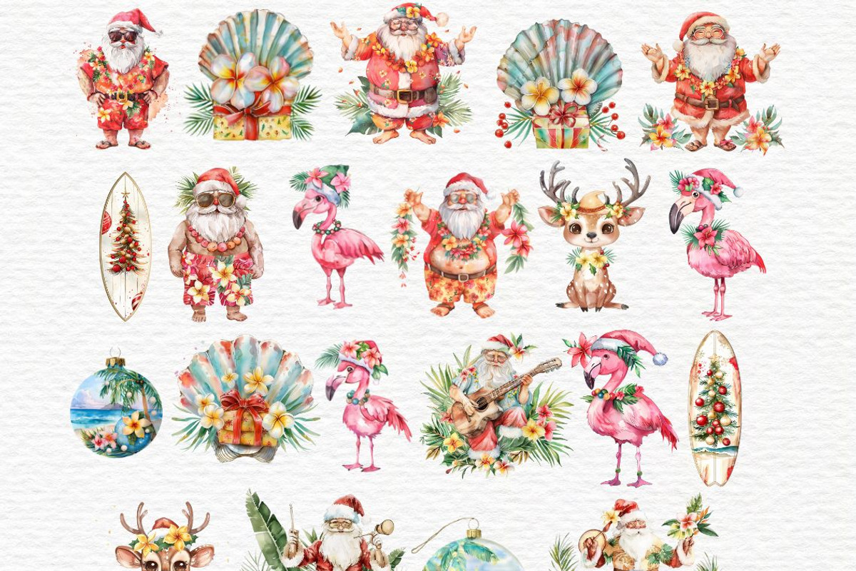 Tropical christmas watercolor clipar, a Seasonal Illustration by Invite ...