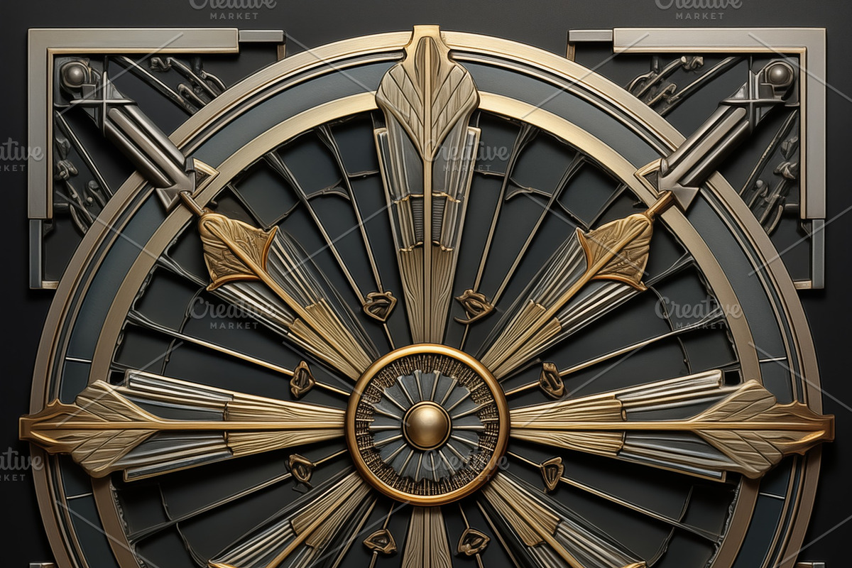 A detailed, ornate compass rose art deco design featuring intricate ...