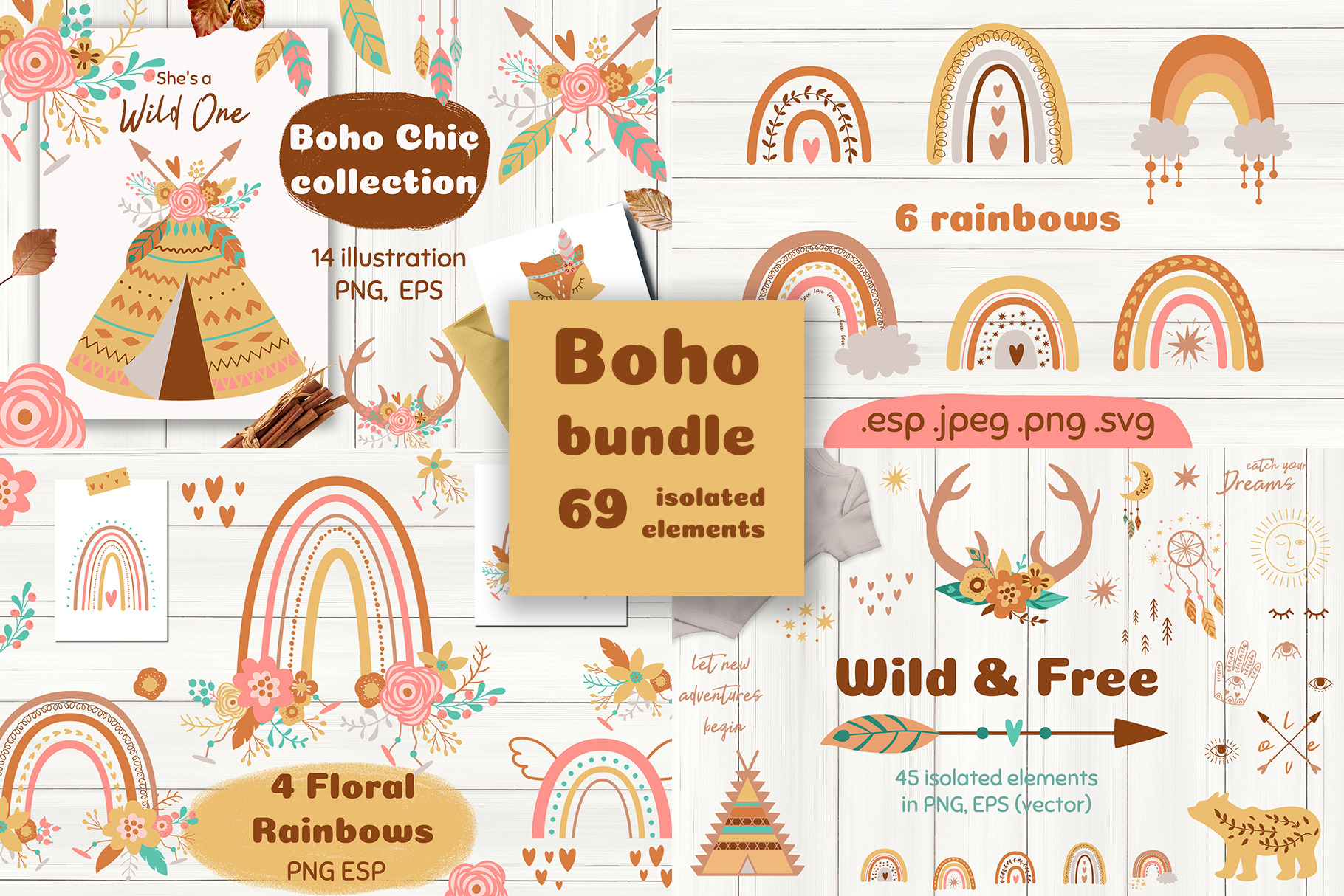 Kids boho bundle: rainbows, logo, an Object Graphic by Tani Kuzminka
