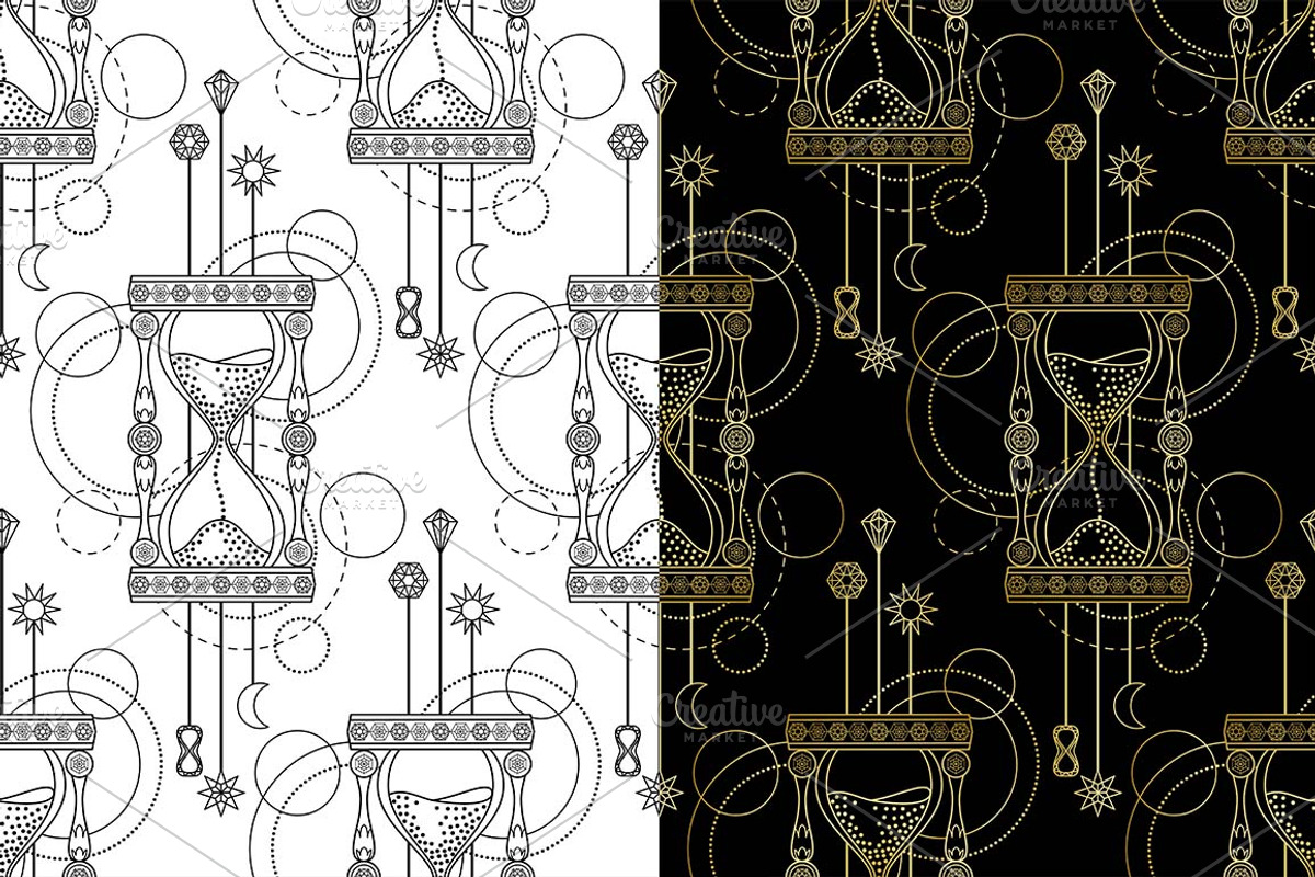 Sandglass Tattoo+Seamless Patterns, an Object Graphic by Elena Lux