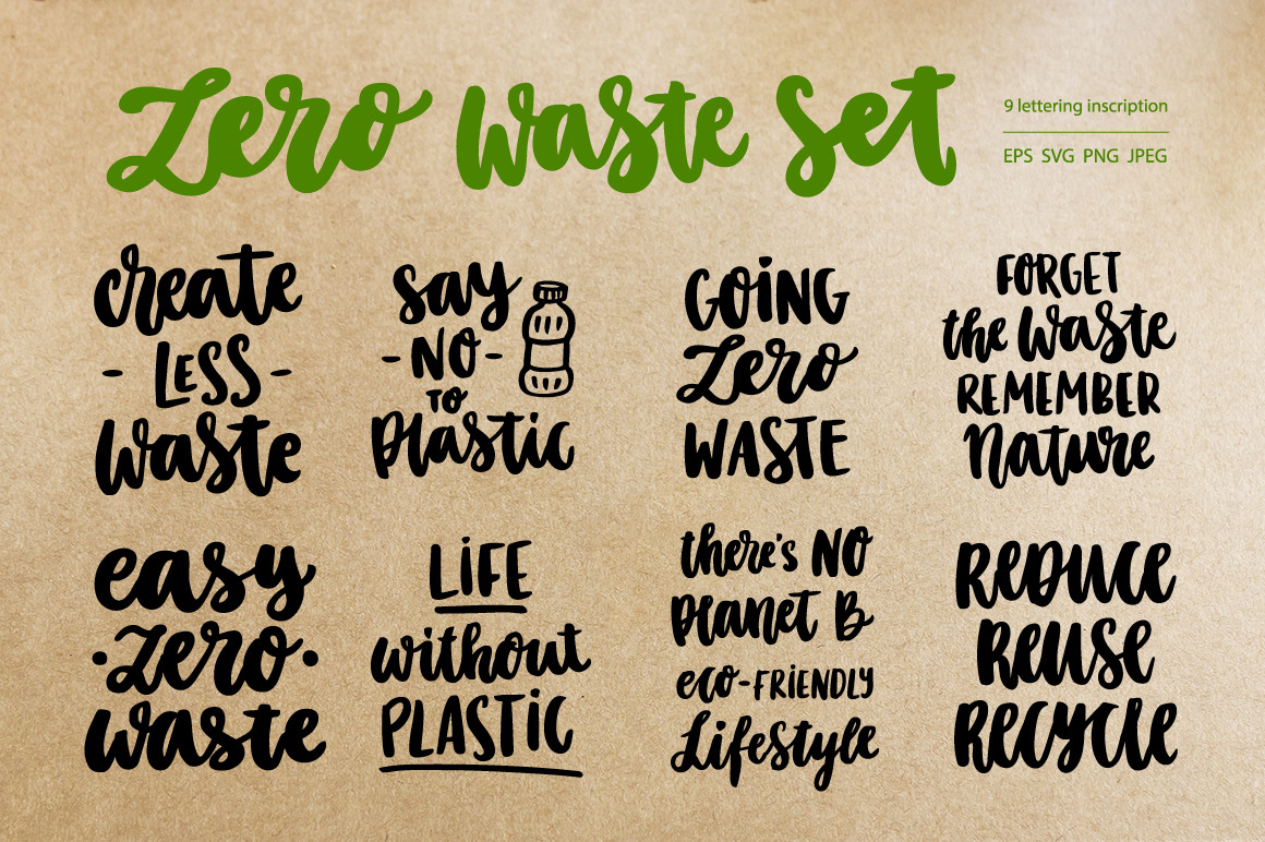 Zero Waste Set. 9 inscriptions SVG, a Healthcare Illustration by Viaireshop