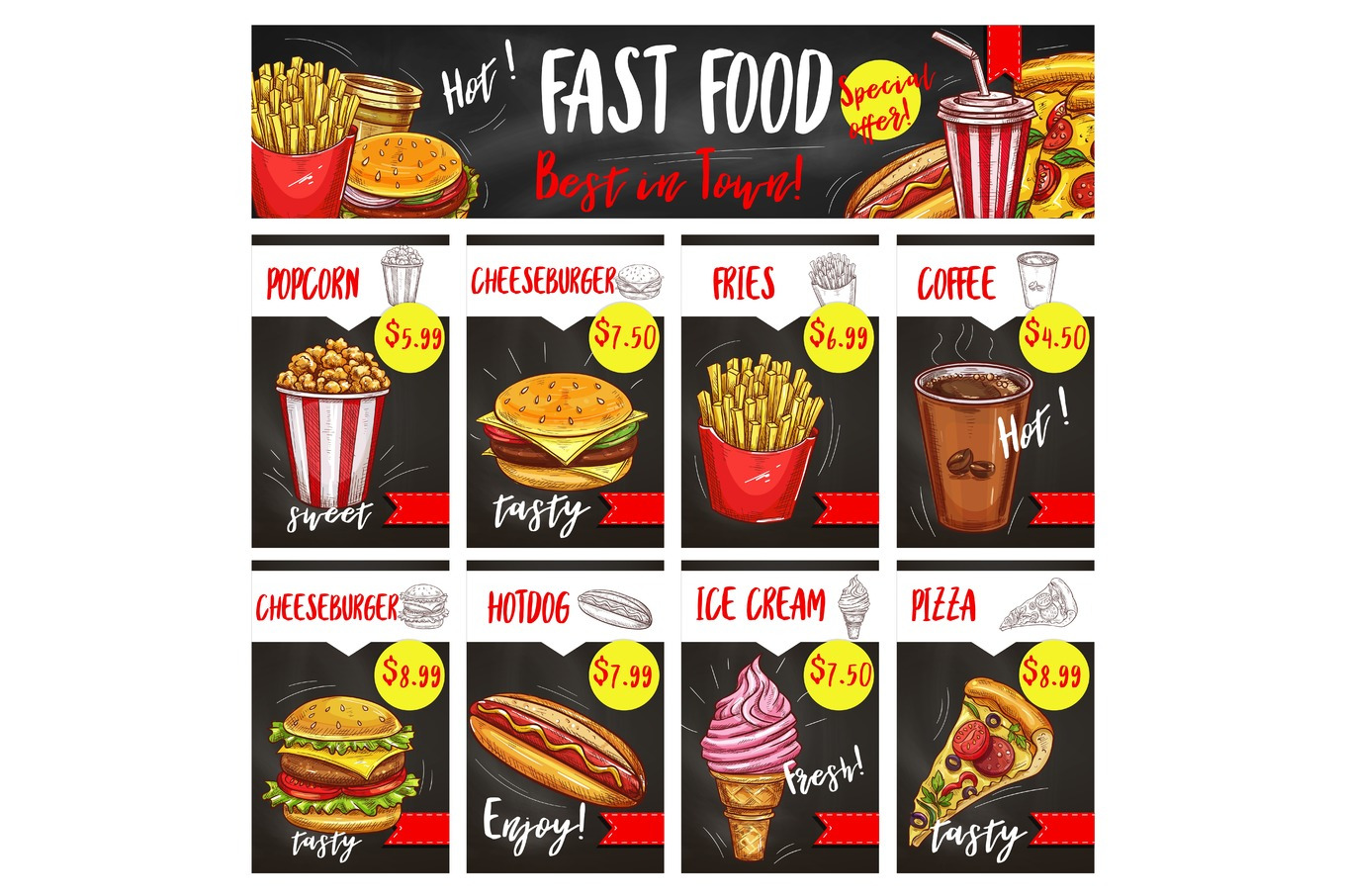 Fast food restaurant menu board template design, a Food Illustration by ...