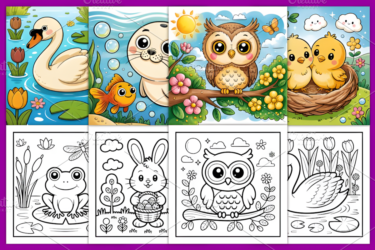 Spring Nature Pattern Coloring Pages, a Decorative Illustration by Ink ...