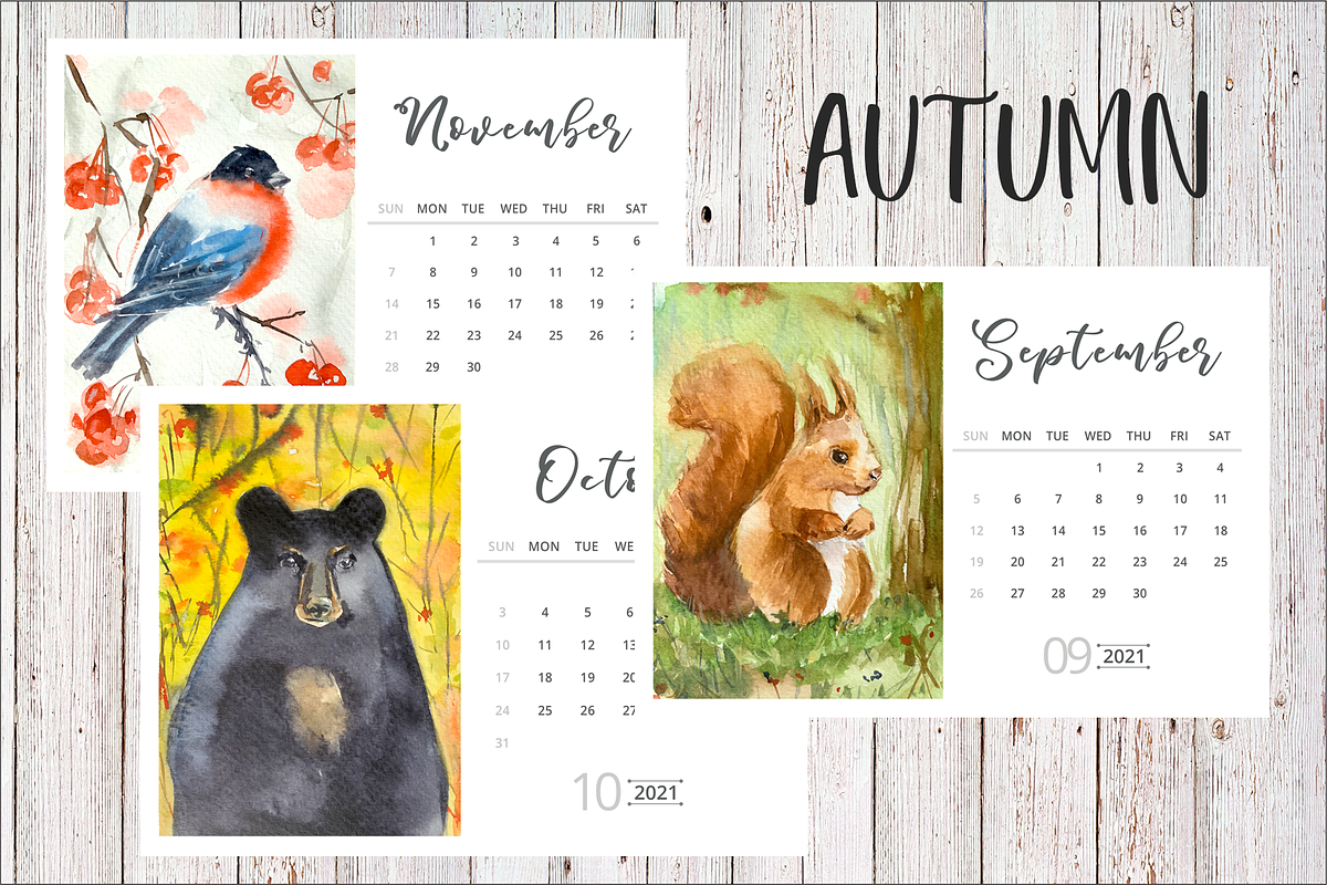 Watercolor Woodland Calendar 2021, an Animal Illustration by Tati Bordiu