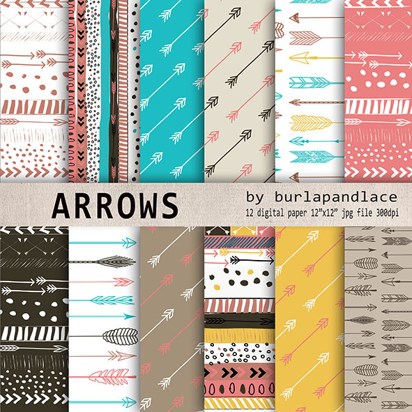 Aztec arrows digital paper, a Pattern Graphic by burlapandlace