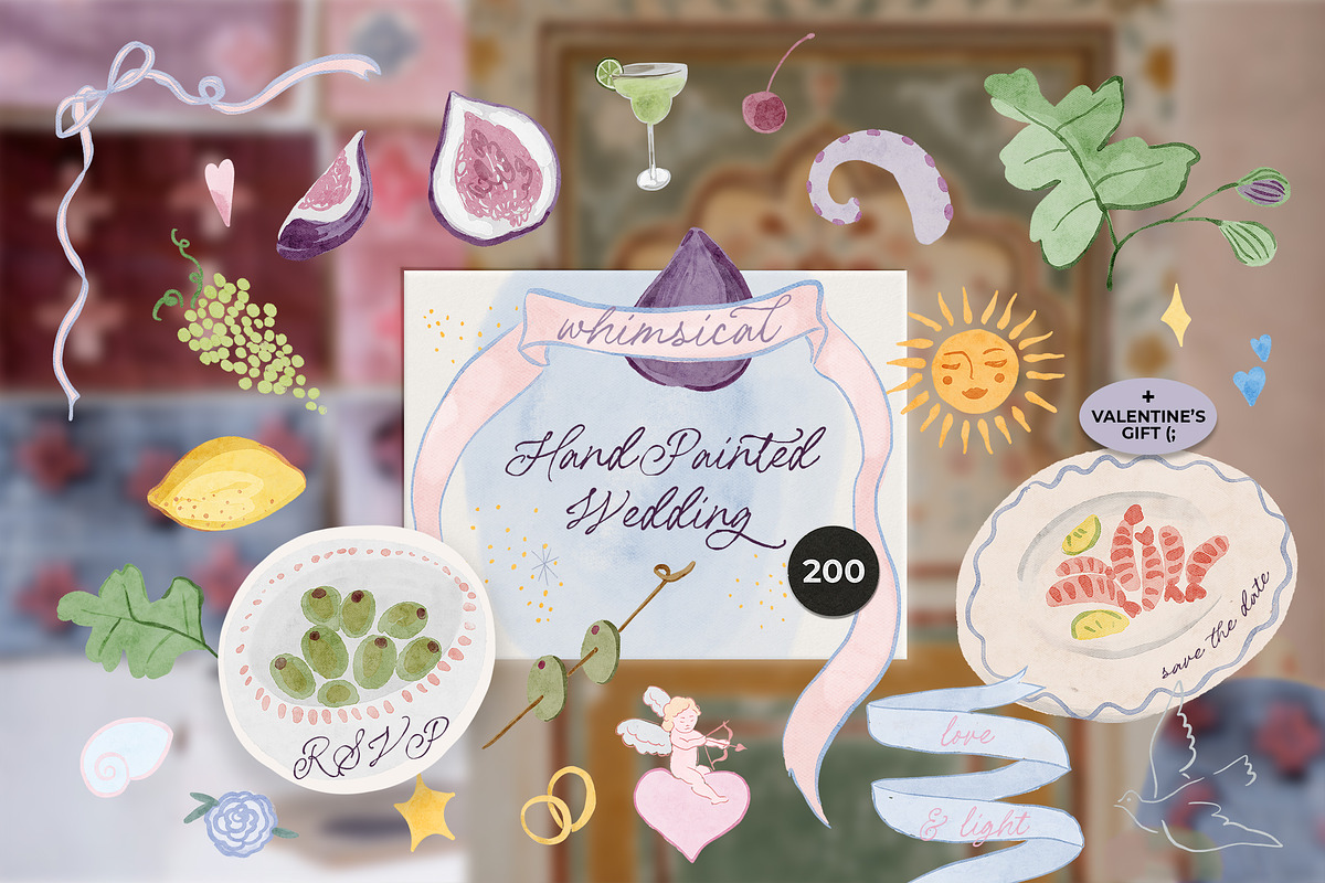 Hand-Painted Whimsical Wedding Icons