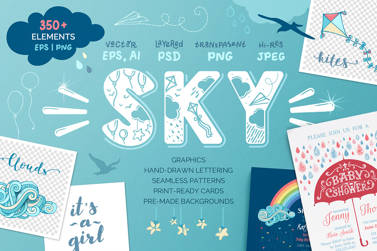 Sky. Graphics-letterings-patterns., an Illustration by MaljukArt