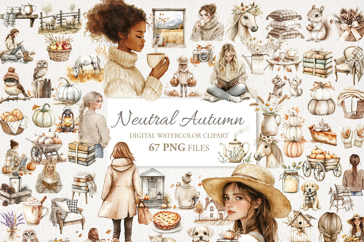 Neutral Autumn Clipart 67 PNG, a Seasonal Illustration by EleSArtDesign