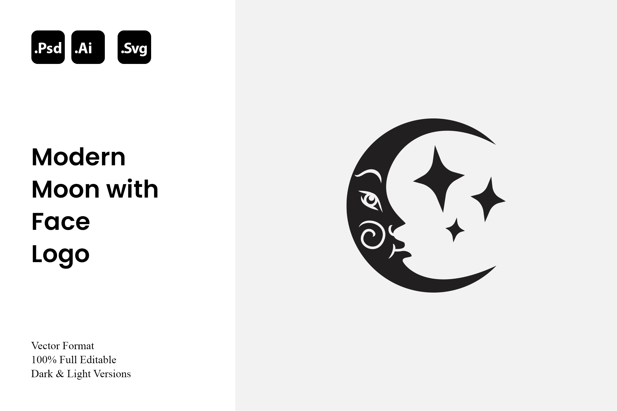 Modern Moon with Face Logo