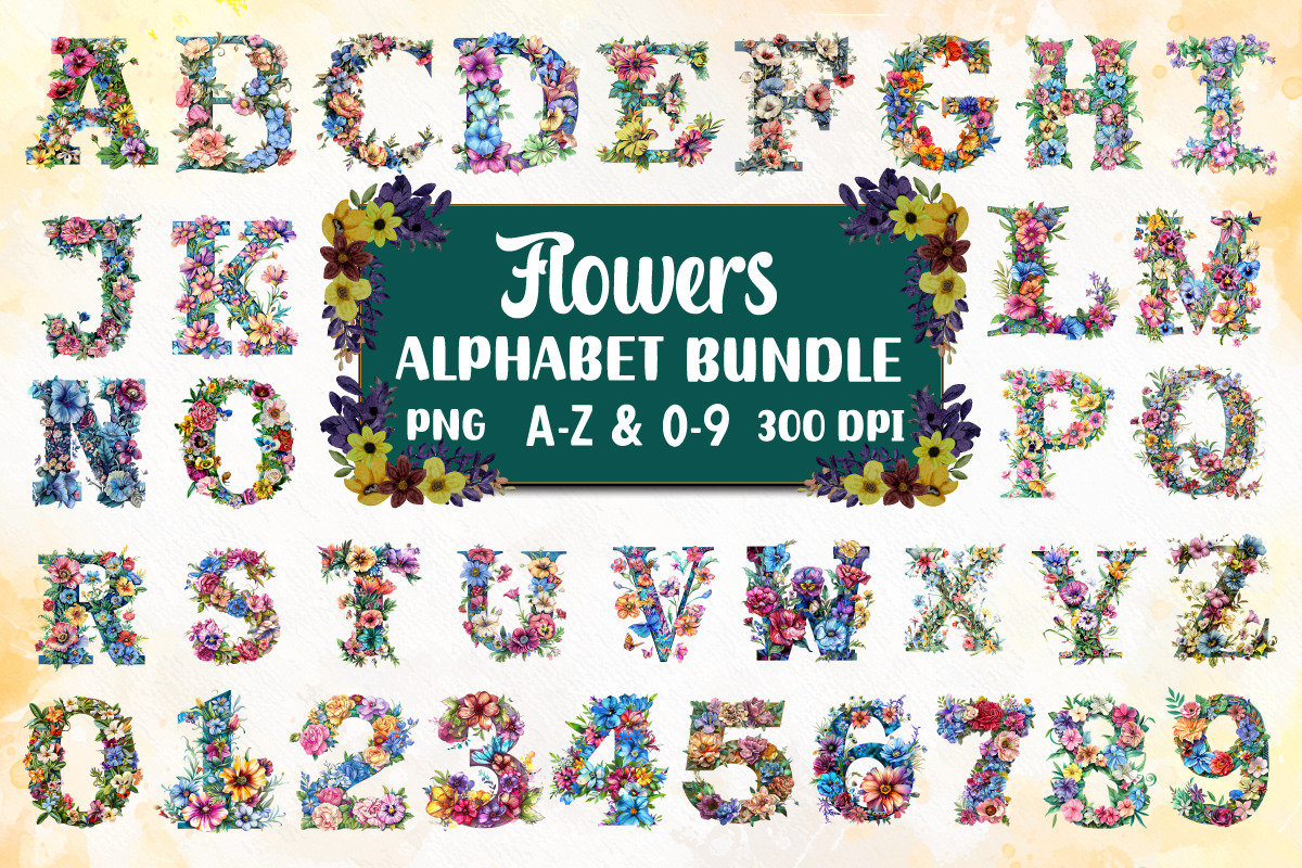 Flowers Alphabet Clipart Bundle | Graphic Objects ~ Creative Market