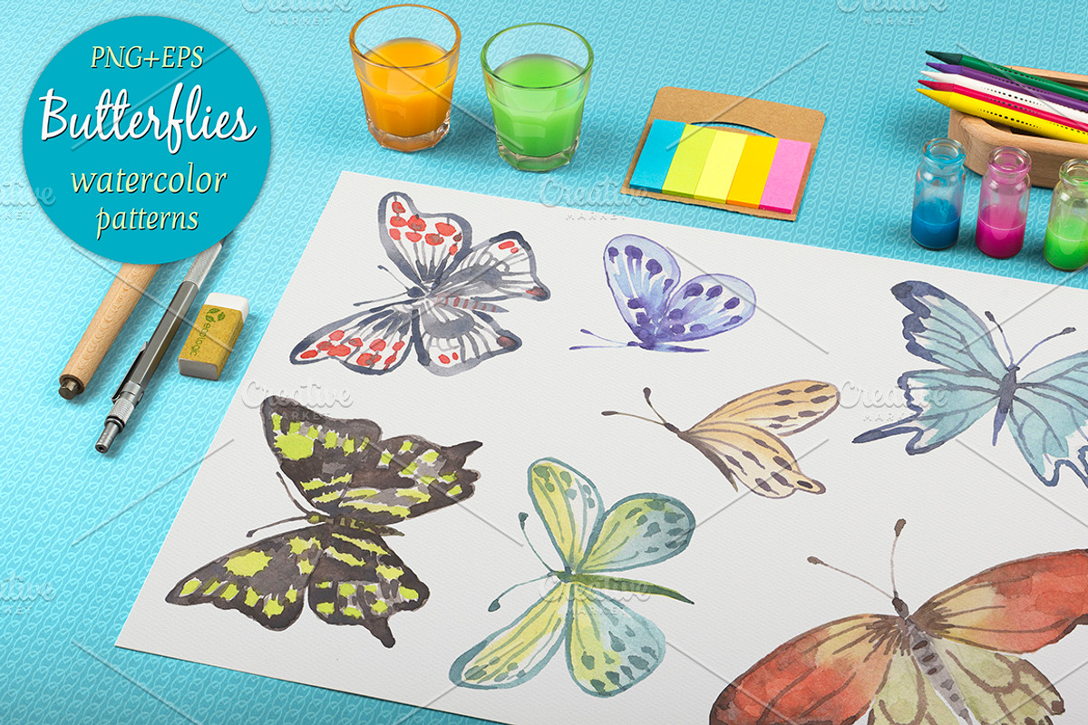 Watercolor set Butterflies, a Decorative Illustration by BrushArtDesigns