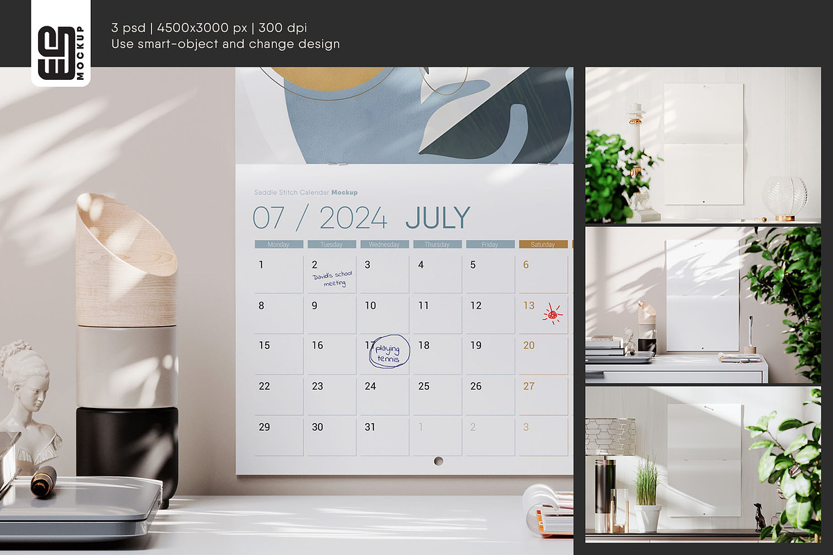 Stapled Calendar on the Wall Mockup, an Advertising Mockup by SD Mockup