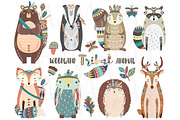 Cute Woodland Tribal Animal Set, an Animal Illustration by YenzArtHaut