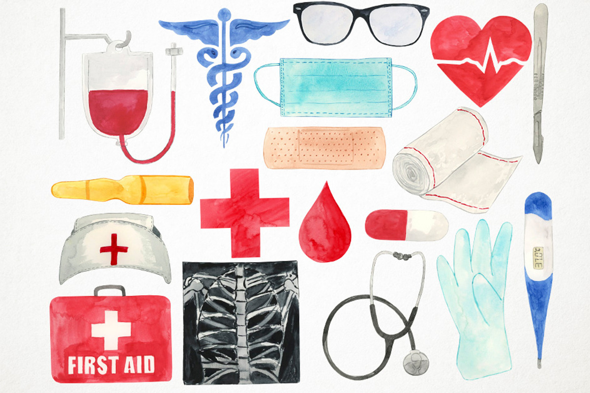 Watercolor Medical Clipart, a Healthcare Illustration by Paulaparaula