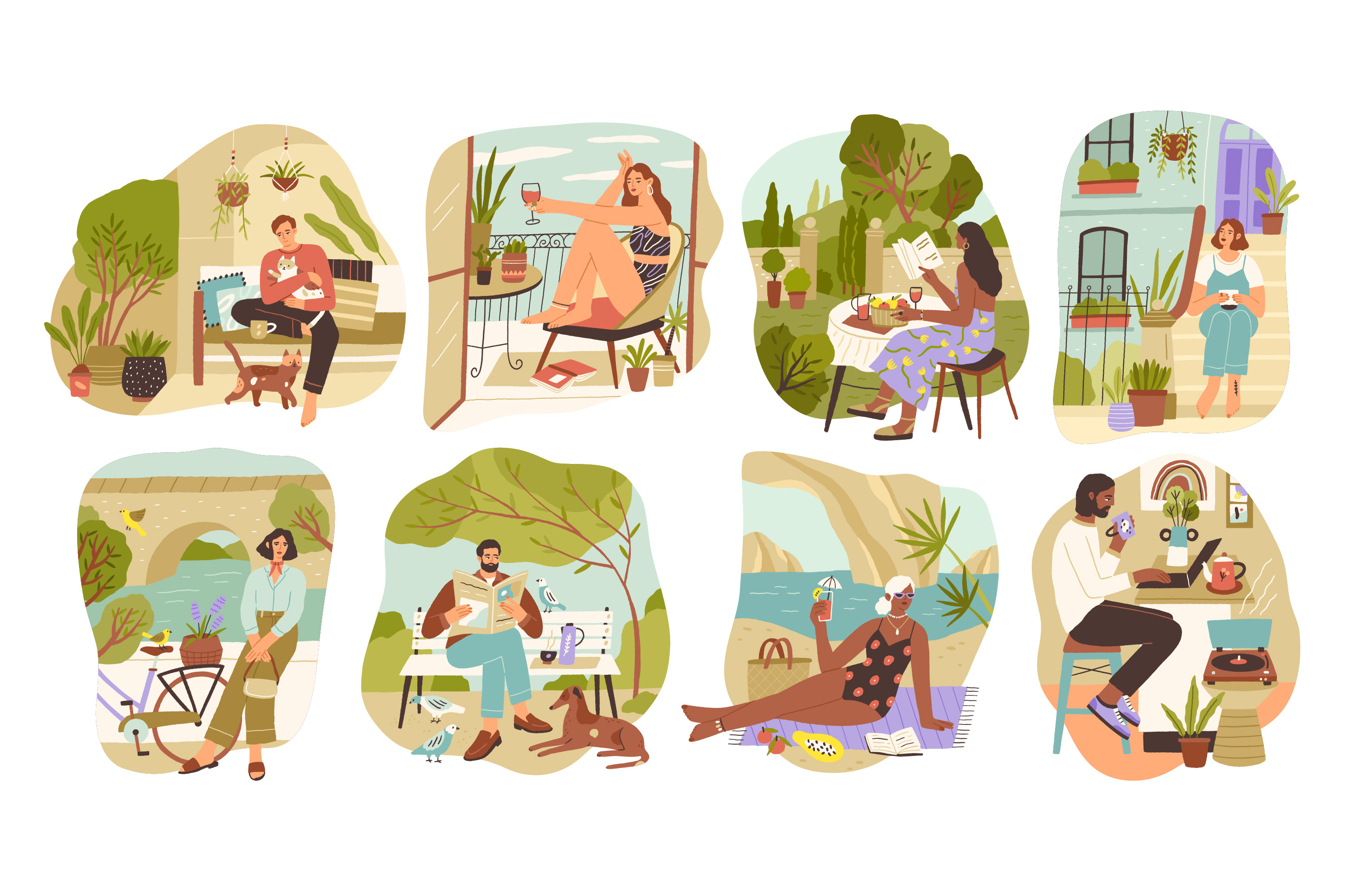 Slow life scenes, people relax set, a Food Illustration by Good Studio