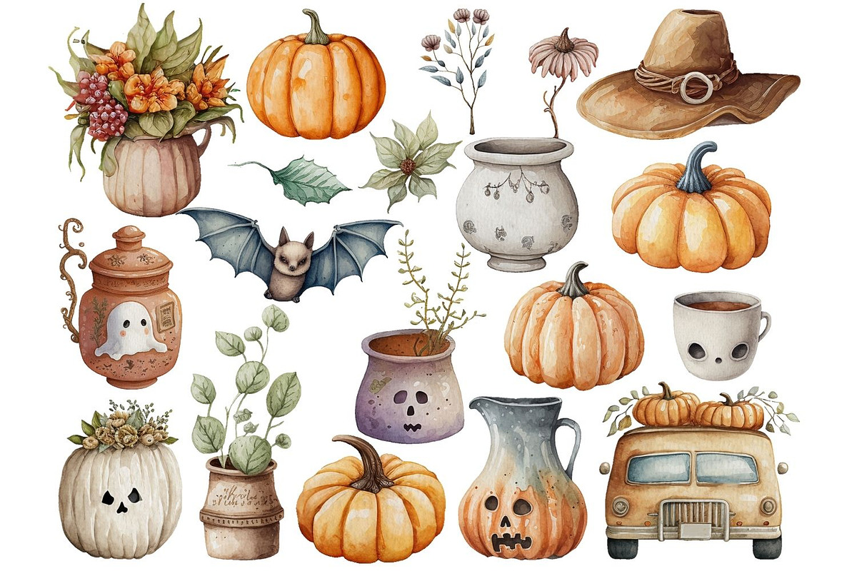 Cute Halloween Clipart Set, a Graphic by JBArt Clipart