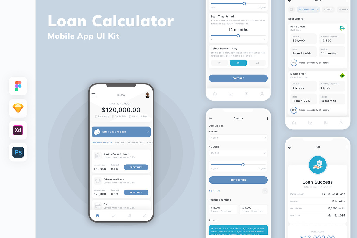 Loan Calculator Mobile App UI Kit, an UI Kit Template by uicube