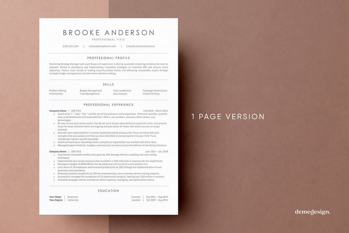 ATS Friendly Resume Template, a Resume Template by DemeDesign