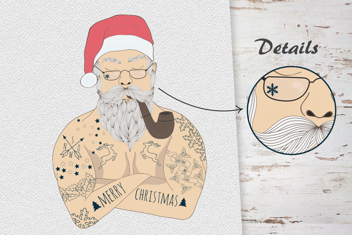 Tattooed Santa Claus, an Illustration by CallMeStasia | Creative Market