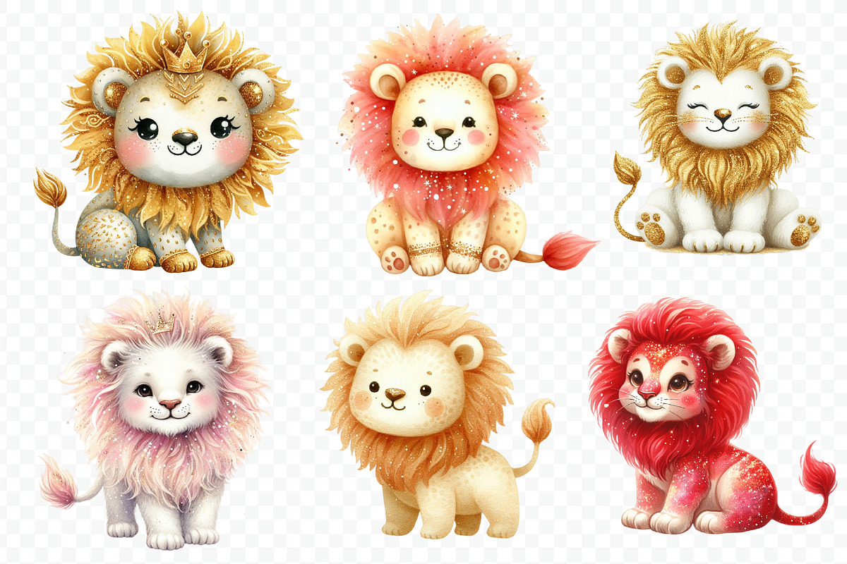 Cute Lion Watercolor Clipart, a Work Illustration by Dream Creation