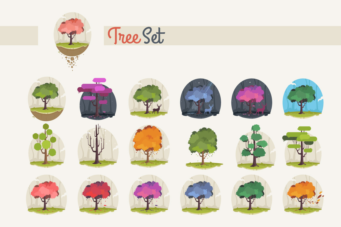 19 x Tree set, an Illustration by Beatriz Gascón