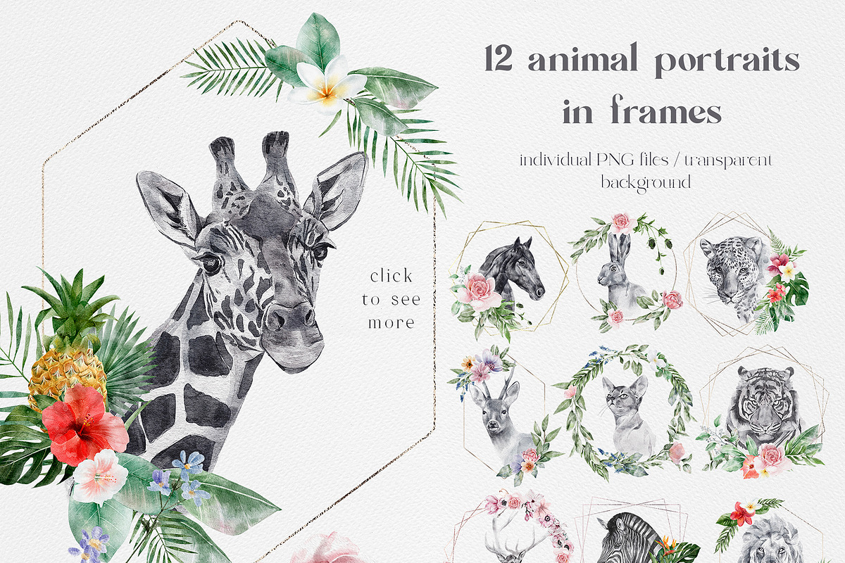Watercolor Animal Portraits, an Animal Illustration by Busy May Studio