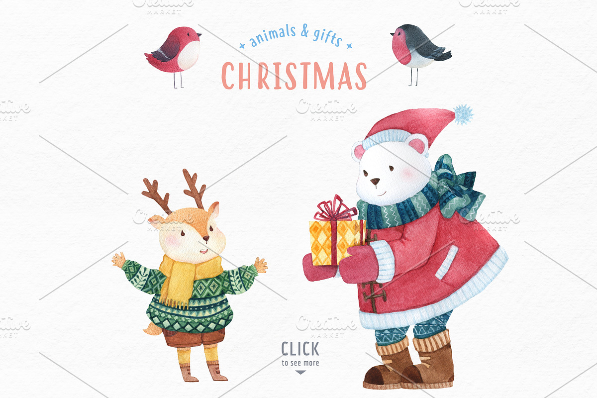 Christmas watercolor animals & gifts, a Graphic by TotallypicRF