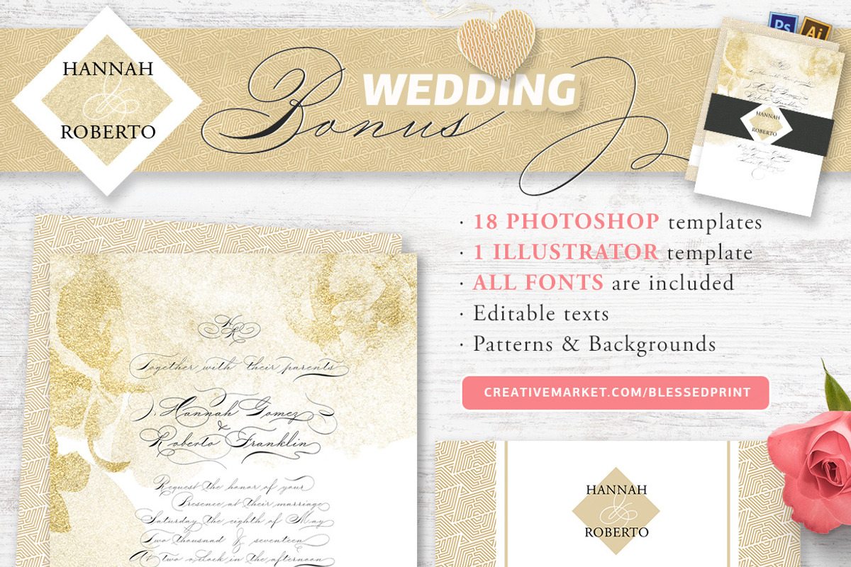 The Wedding Script & Invitation set, a Script Font by Blessed Print