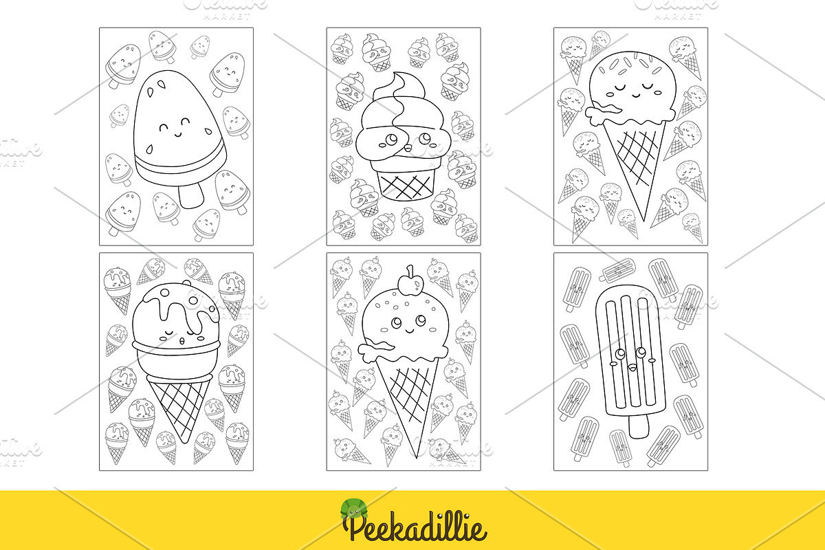 Cute Ice Cream Flavor Coloring Set, a Food Illustration by Peekadillie Art