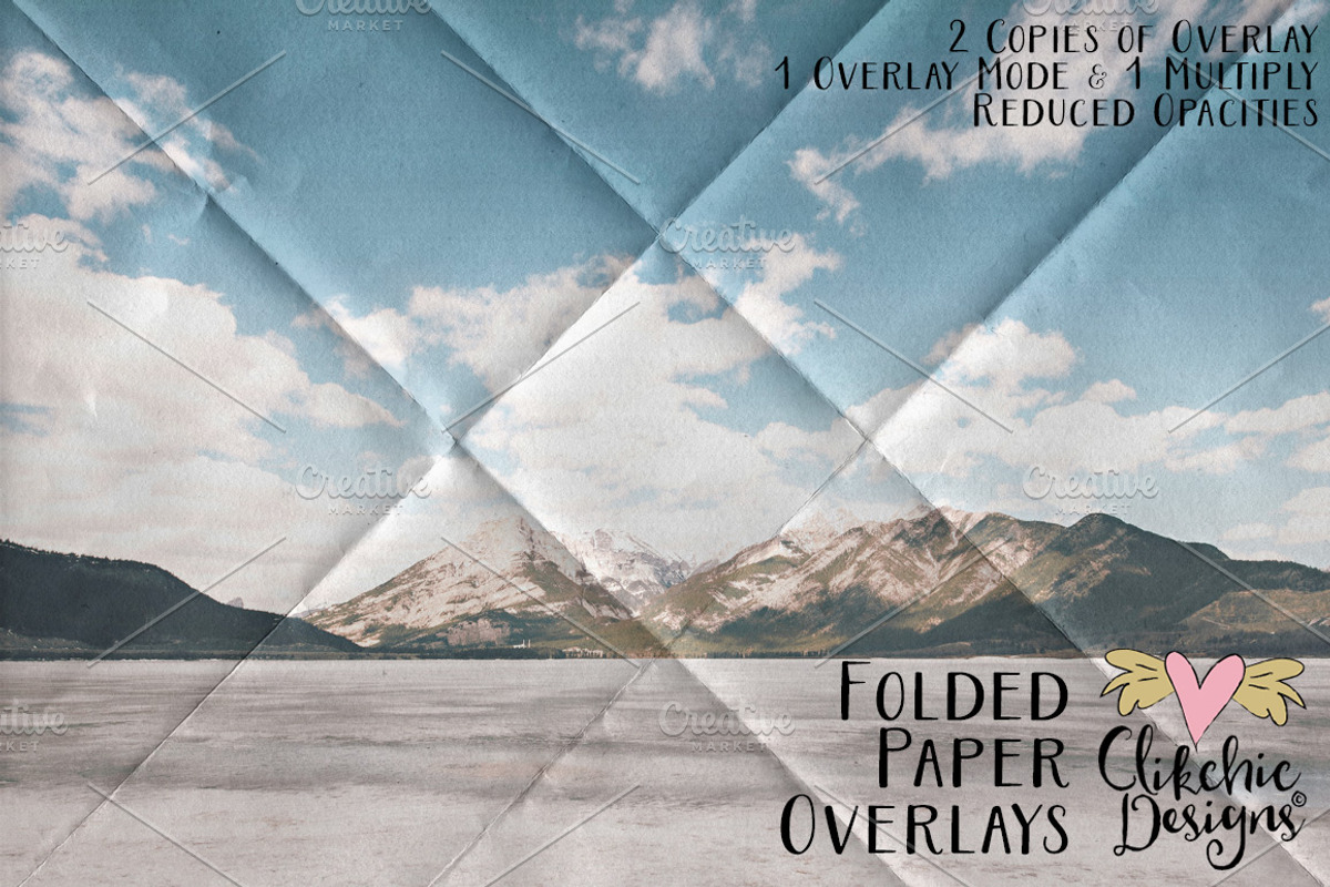 Folded Paper Overlays & PS Brushes, a Texture Graphic by Clikchic Designs