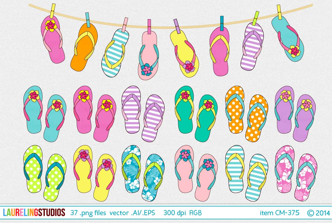 summer flip flop vector clip art, an Illustration by Laureling Studios