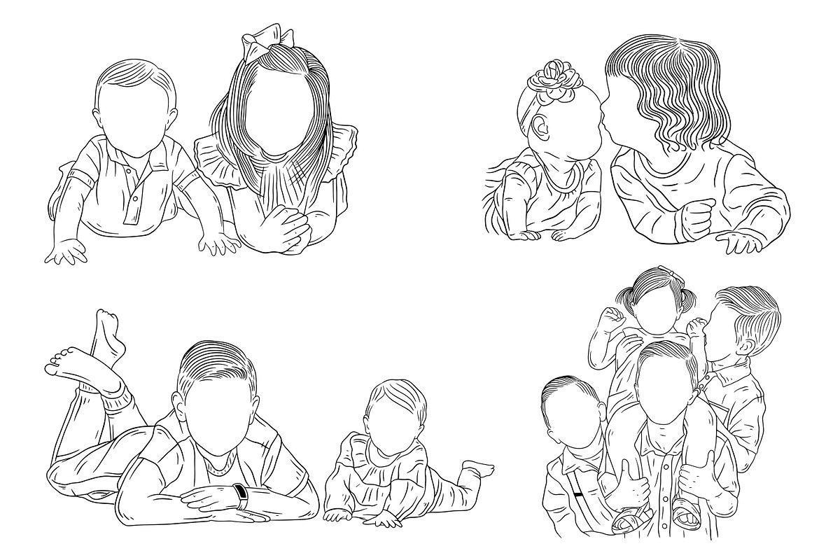 20 Happy Sibling Brother Line Art, an Illustration by Morspective ...