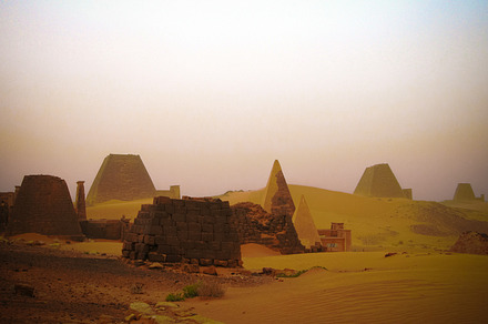 Sunset landscape of meroe pyramids i featuring ancient, ruines, and ...