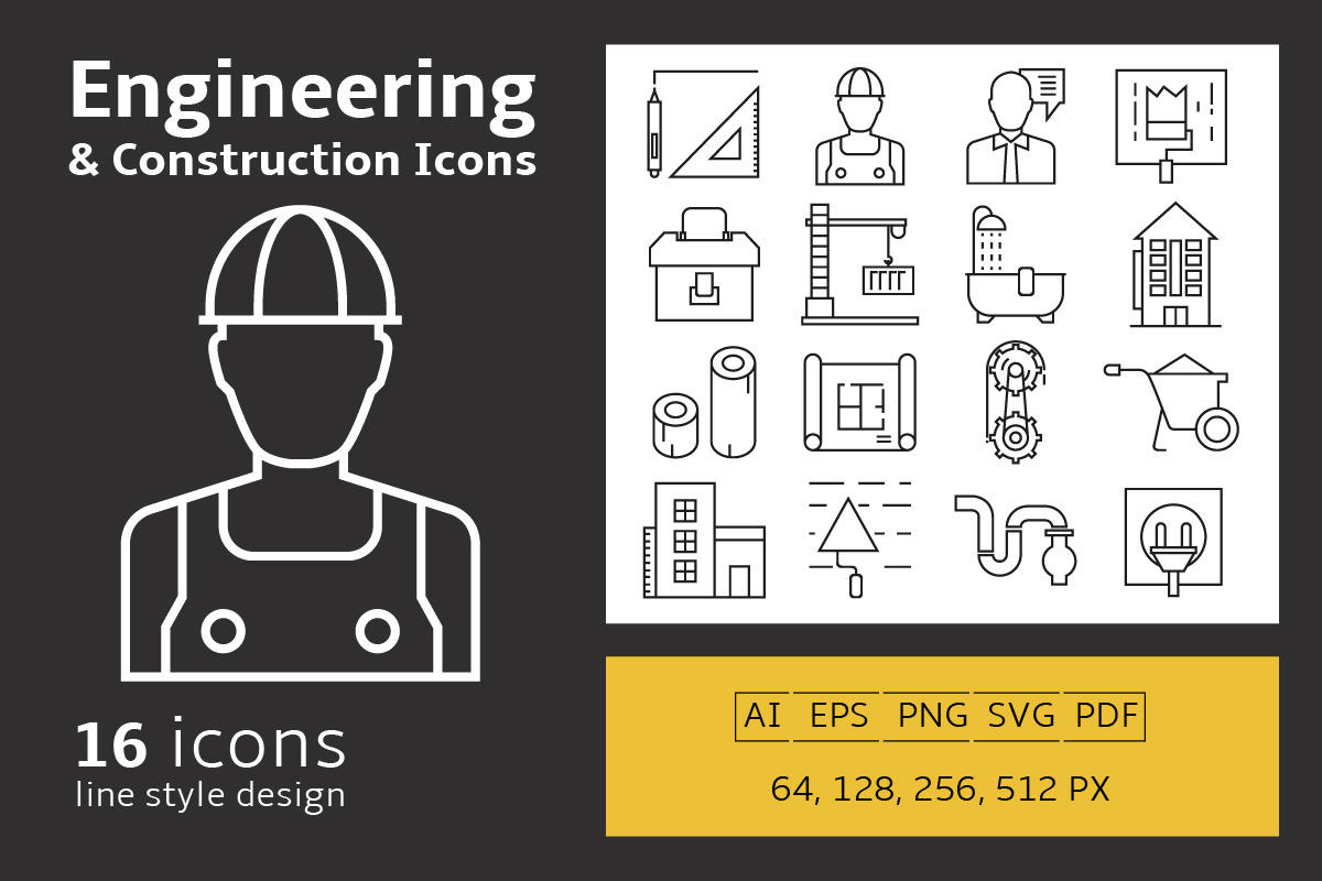 Engineering & Construction Icons Set, an Outline Icon by Designfour