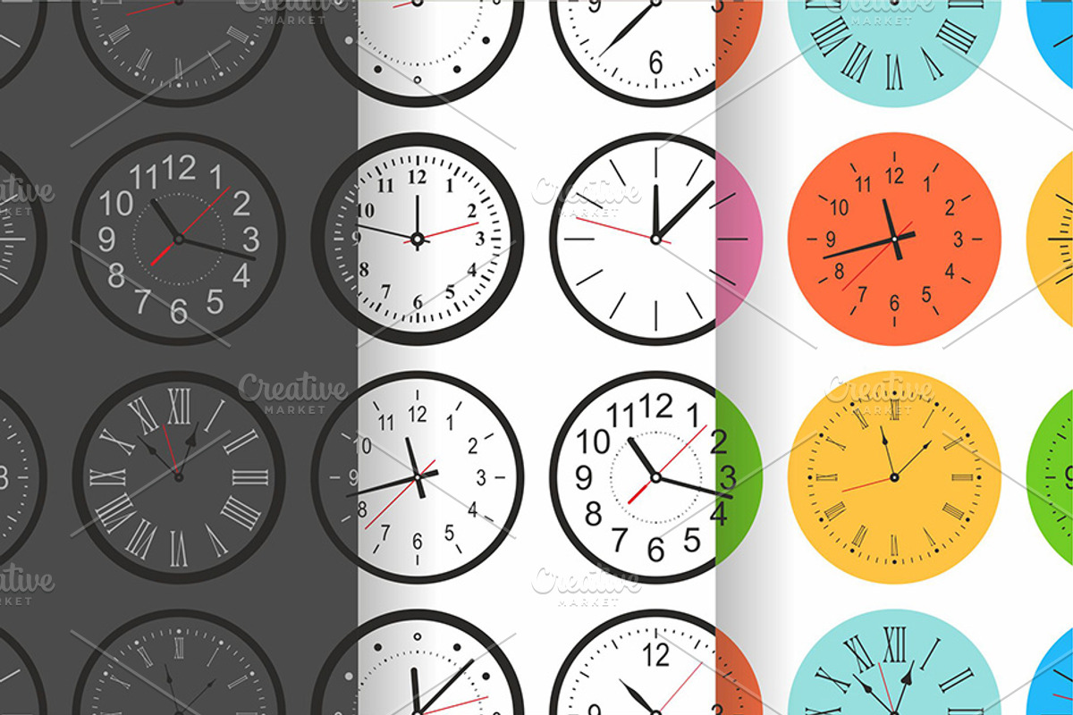 pattern with Round wall clock, a Pattern Graphic by Volyk | Creative Market