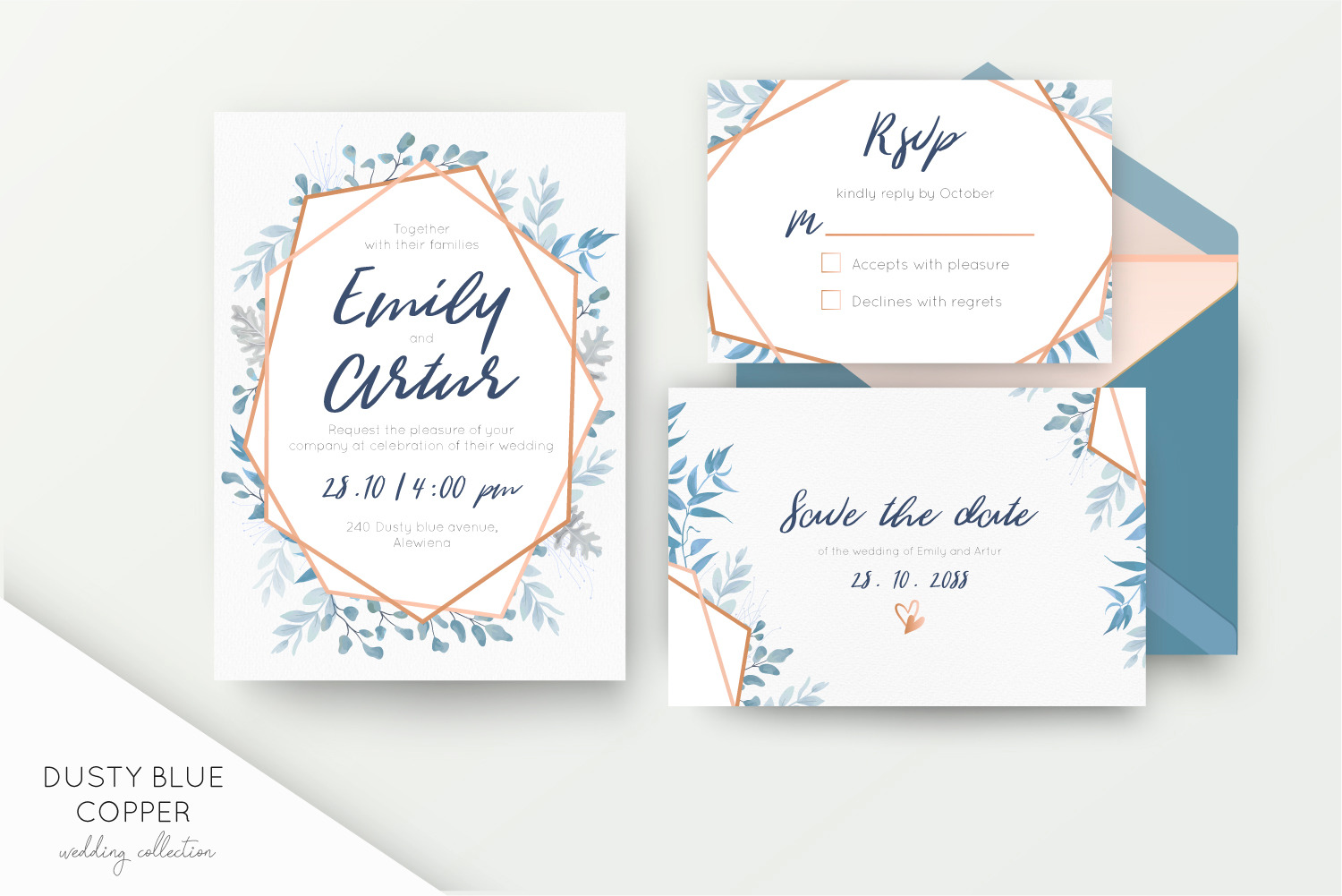 Wedding collection - Dusty blue | Invitation Templates ~ Creative Market