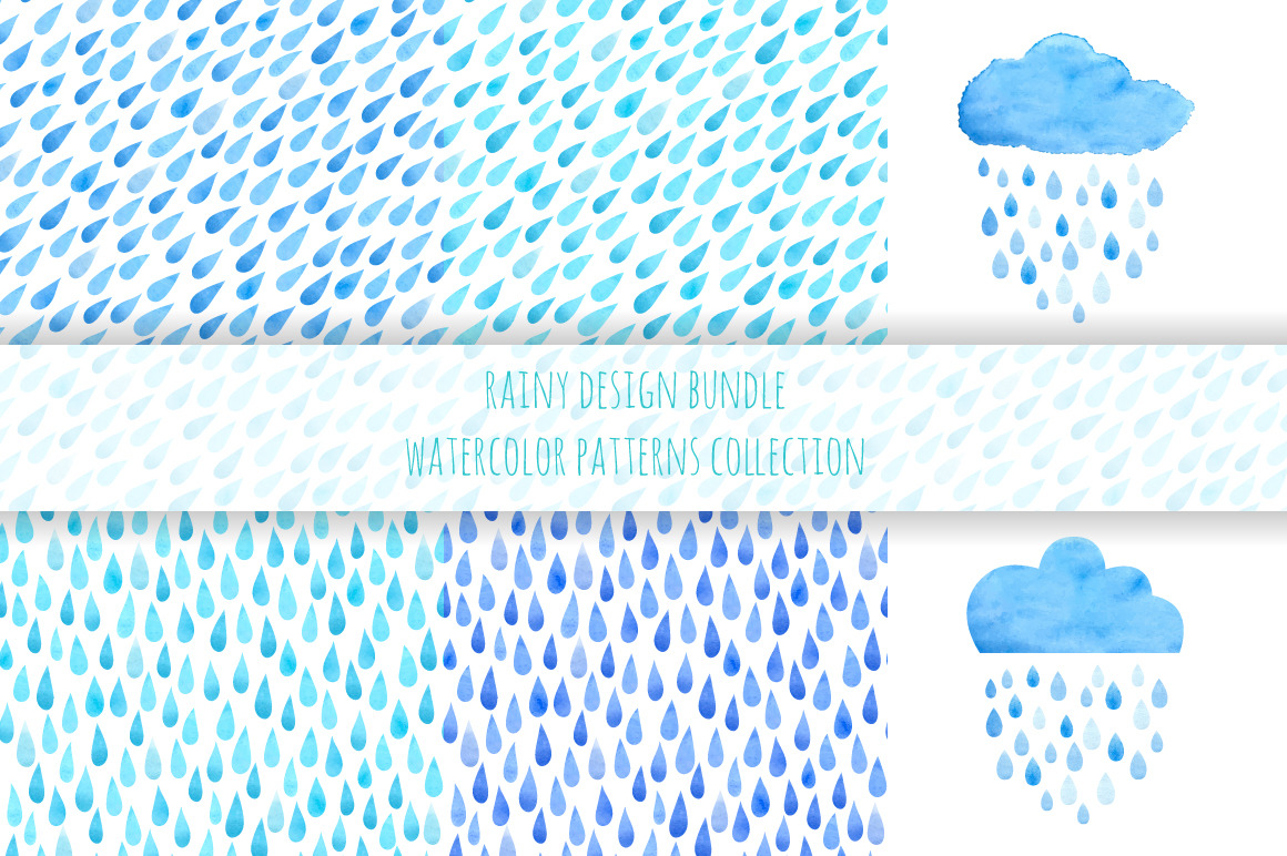 Watercolor rain drops pattern bundle | Graphic Patterns ~ Creative Market