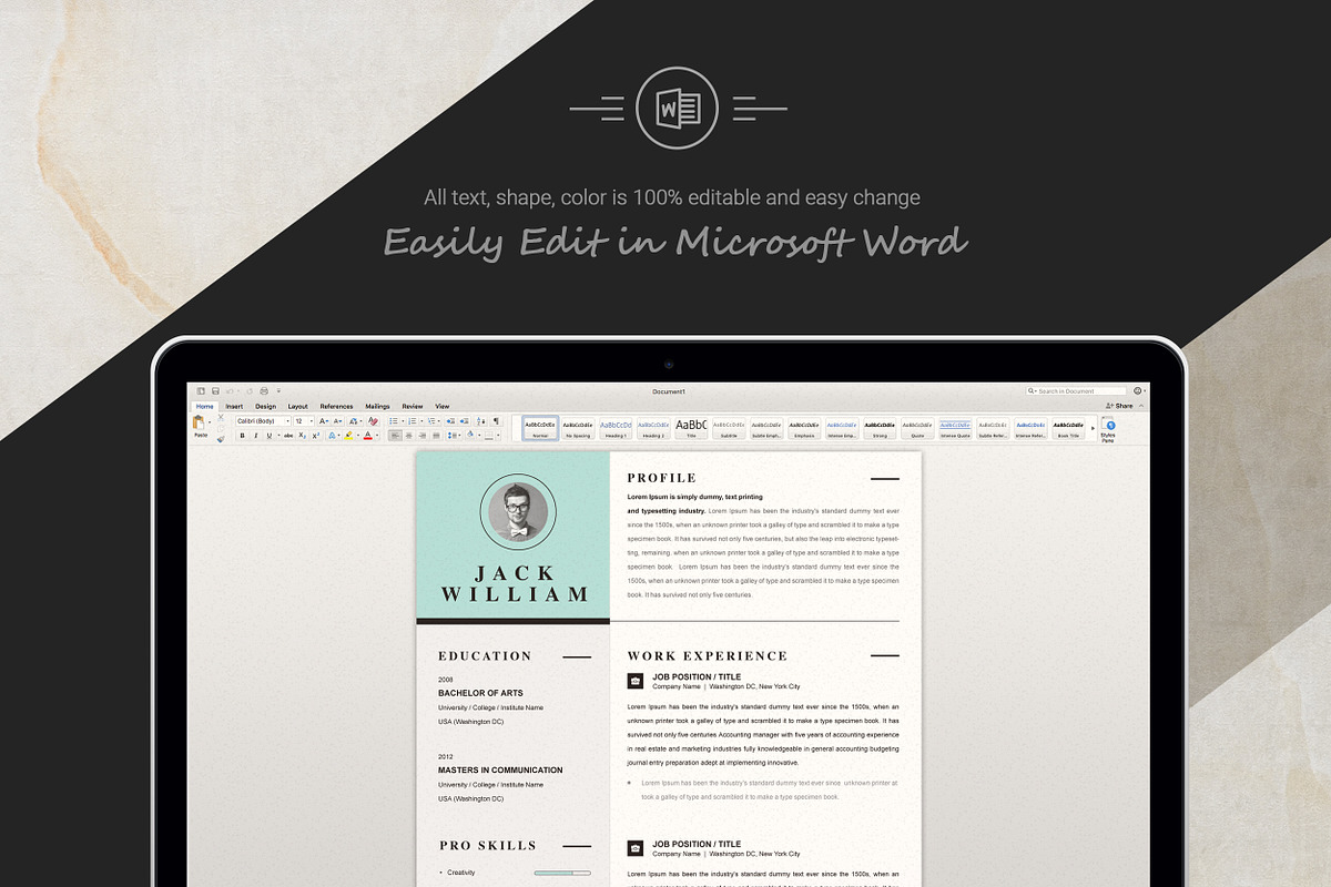One Page Resume Template with Cover, a Resume Template by ResumeInventor