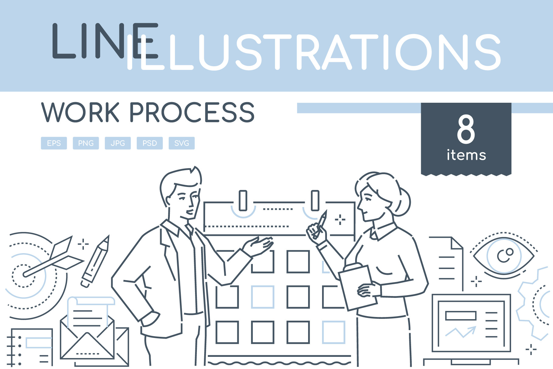 Work Process Line Illustrations, an iPhone Mockup by Boyko Pictures ...