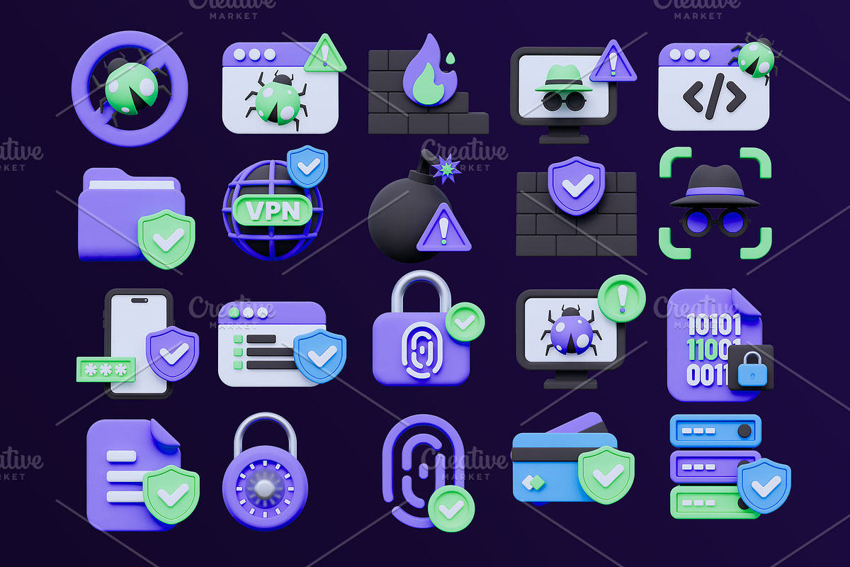 Cyber Security 3D Icon Pack, an Object 3D Model by deviapuspitasari2