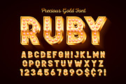 Golden 3d alphabet with gems, gold, an Illustration by Revelstockart