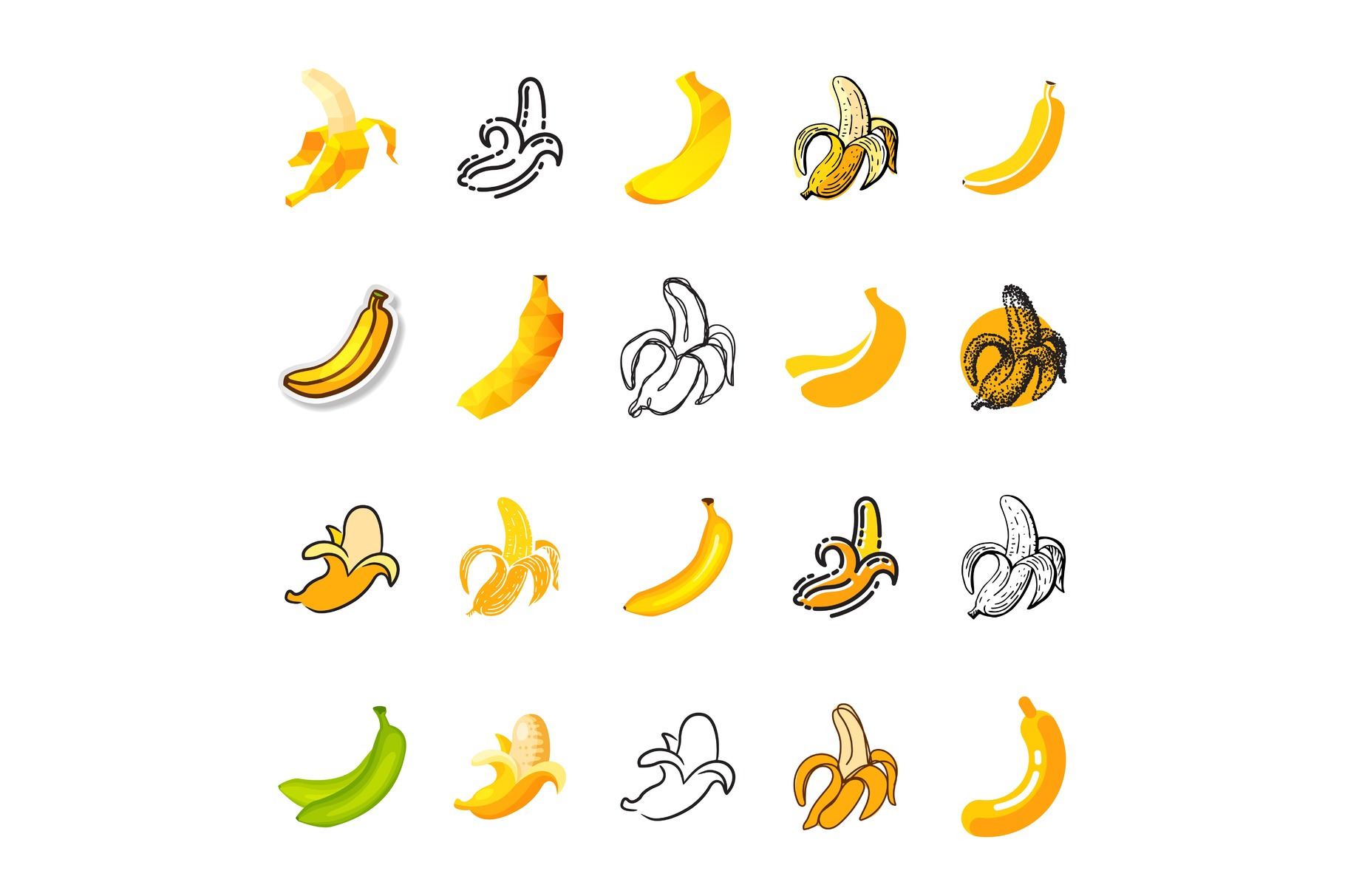 Banana vector yellow tropical fruit icon or healthy fruity snack of ...