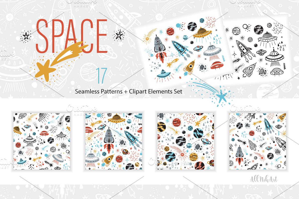 Space Seamless Patterns and Cliparts, a Pattern Graphic by AllNikArt ...