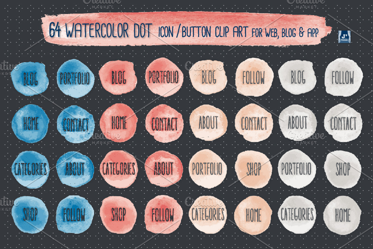 Watercolor Icon/ Button ClipArt +EPS, an Icon by JSquarePresents
