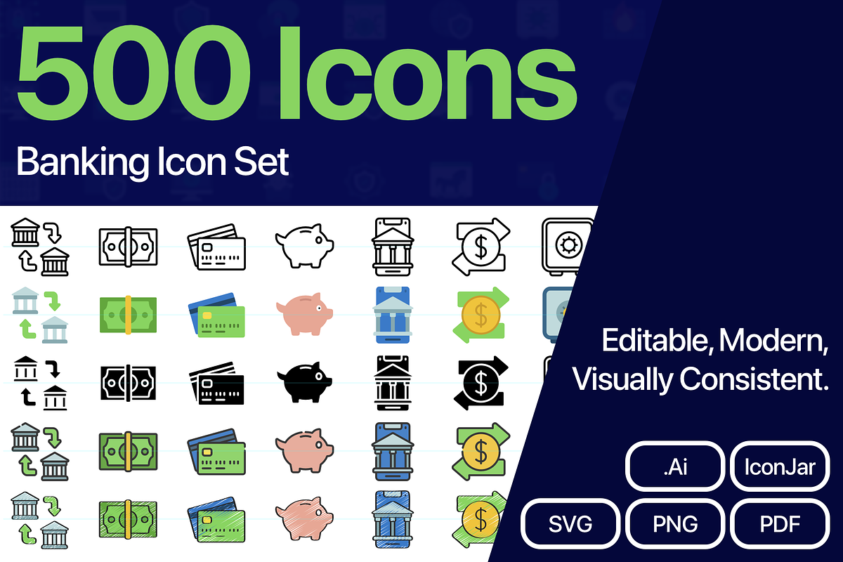 500 Banking Vector Icons, an Outline Icon by Juicy Icons