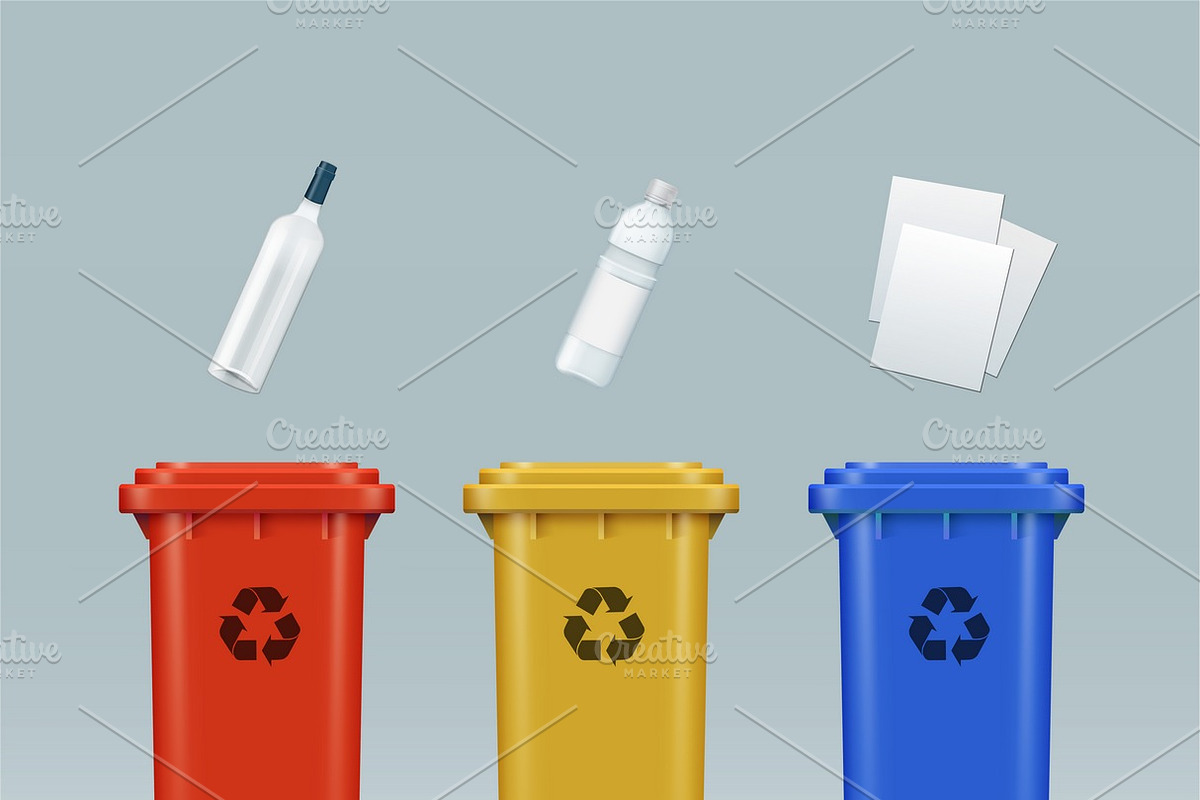 Colorful recycle bins, an Illustration by Microvector