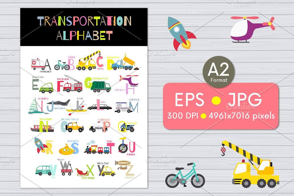 Transportation Alphabet Poster, an Education Illustration by Natchapohn ...