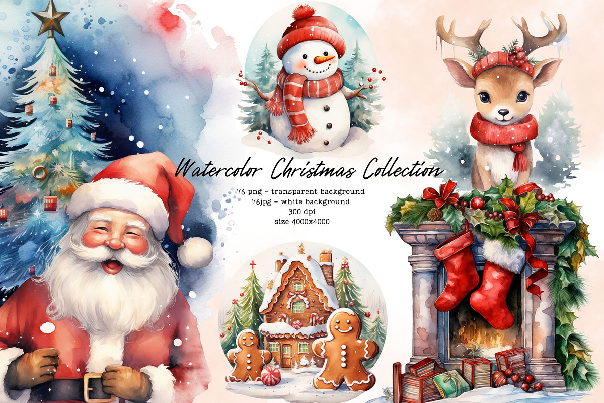 Watercolor Christmas Collection, a Seasonal Illustration by Line Store